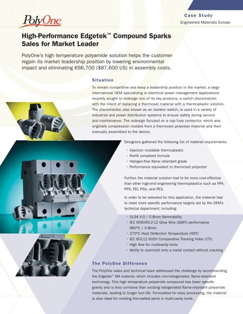 Case Study SEM Edgetek AM Compound Spark Sales - PolyOne