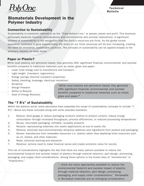 Biomaterials Development in the Polymer Industry Asset ... - PolyOne