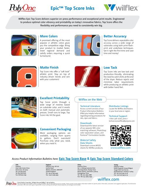 Wilflex Epic Top Score Color Card - PolyOne