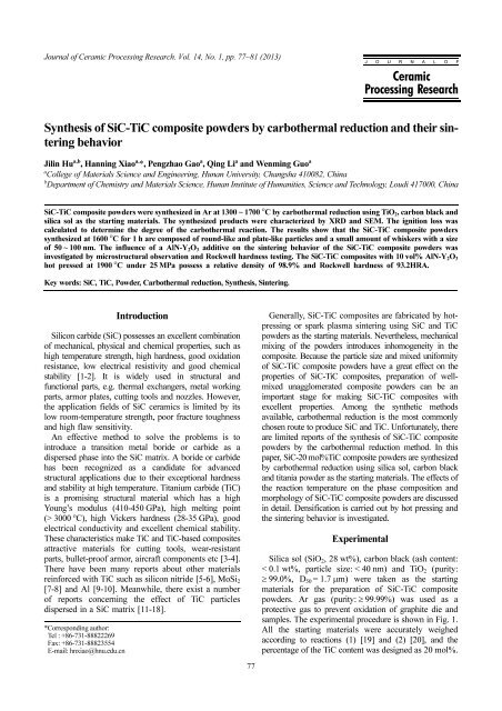 Synthesis Of Sic Tic Composite Powders By Carbothermal Reduction