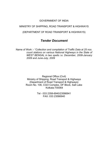 Tender Document - Ministry of Road Transport and Highways