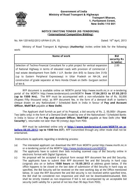 Government of India Ministry of Road Transport & Highways ...