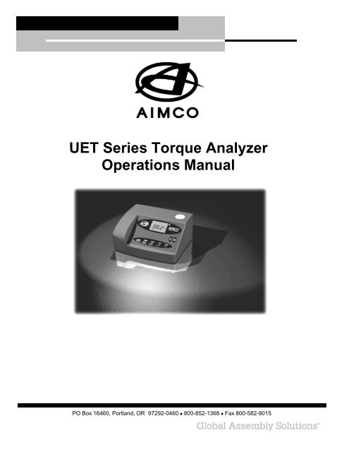 UET Torque Analyzer Manual - Aimco-solutions.com