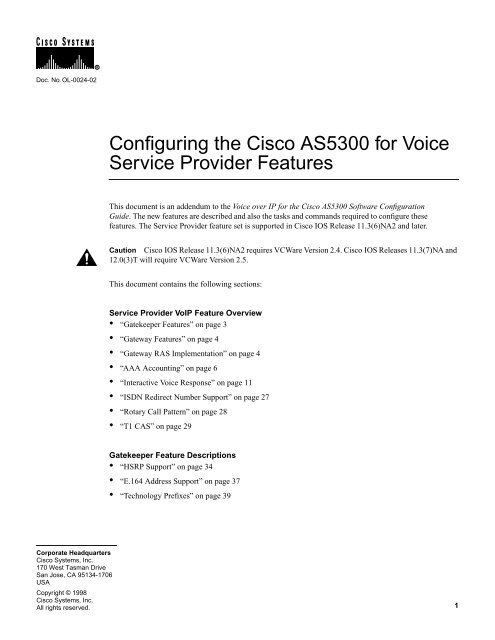 Configuring the Cisco AS5300 for Voice Service Provider Features