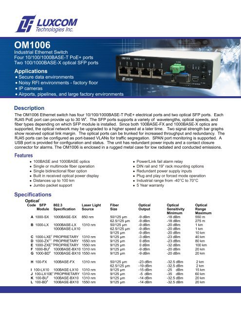 Data Sheet (.pdf) - Luxcom Technologies Inc.