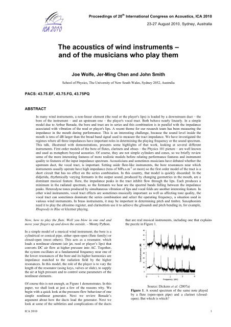 The acoustics of wind instruments - School of Physics - The ...
