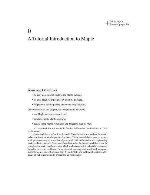 A Tutorial Introduction to Maple