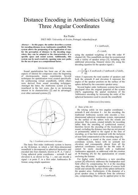 Distance Encoding In Ambisonics Using Three Angular Coordinates