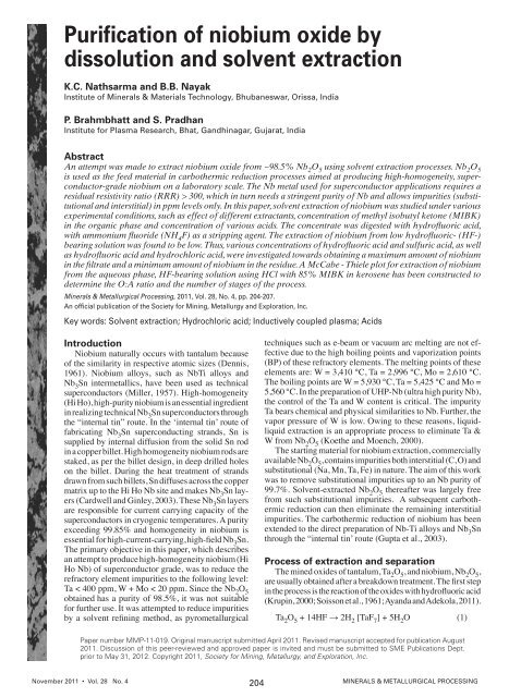 Purification of niobium oxide by dissolution and solvent ... - SME
