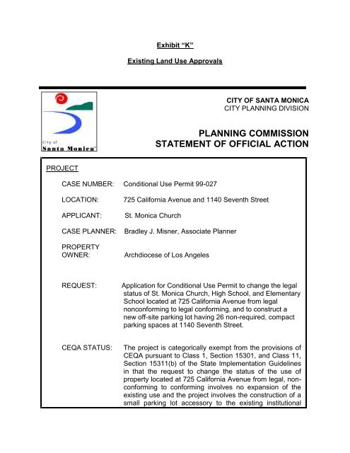 Exhibit â Kâ Existing Land Use Approvals - City of Santa Monica