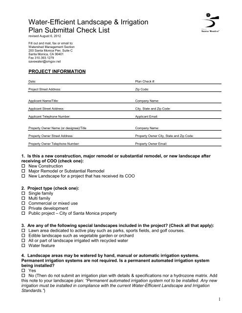 Water-Efficient Landscape & Irrigation Plan Submittal Check List