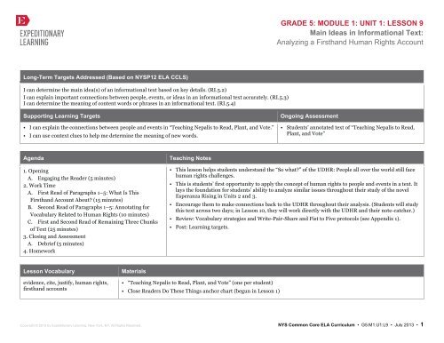 GRADE 5: MODULE 1: UNIT 1