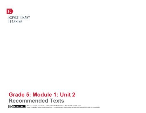 Grade 5 ELA Module 1, Unit 2 Recommended Texts - EngageNY