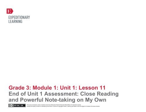 Grade 3 ELA Module 1, Unit 1, Lesson 11 - EngageNY