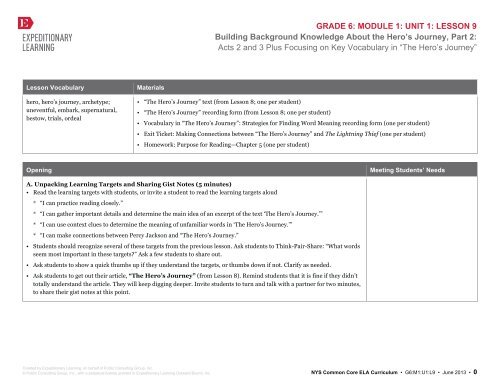 GRADE 6: MODULE 1: UNIT 1