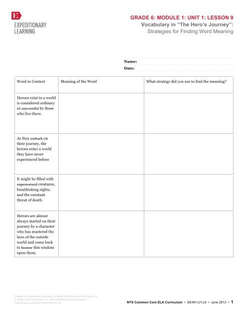 GRADE 6: MODULE 1: UNIT 1
