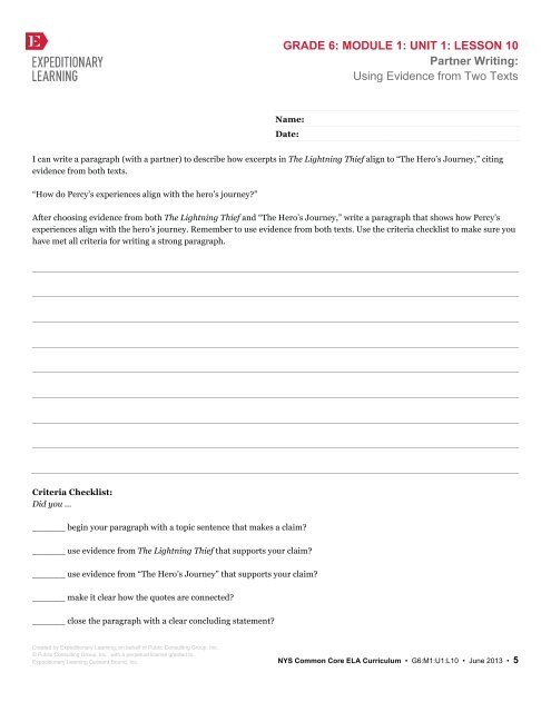 GRADE 6: MODULE 1: UNIT 1