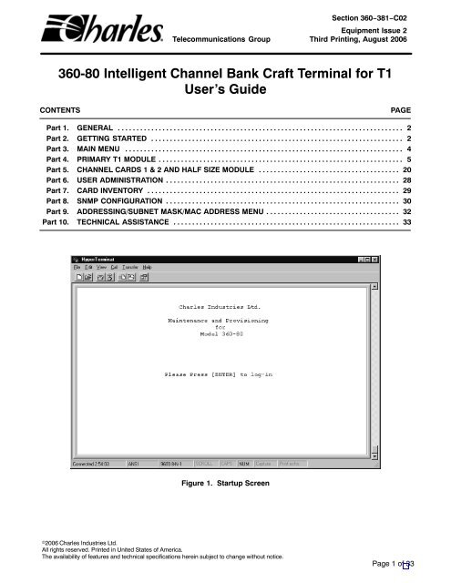 360-80 Intelligent Channel Bank Craft Terminal for T1 User's Guide