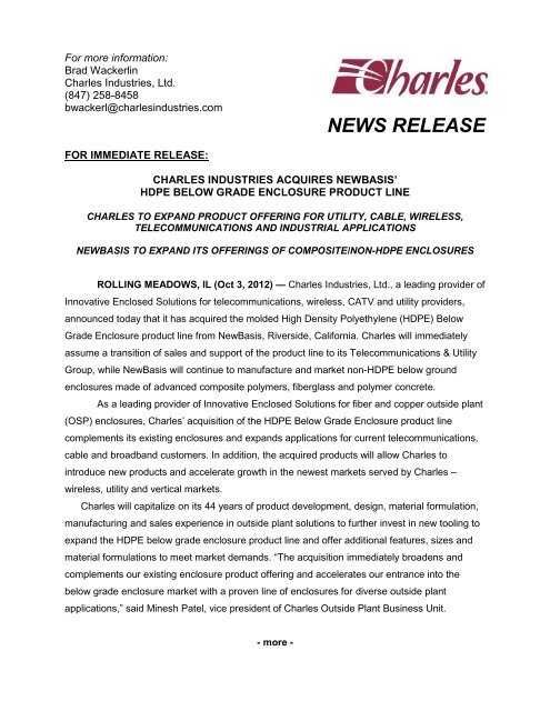 Acquisition Press Release (.pdf) - Charles Industries, Ltd.