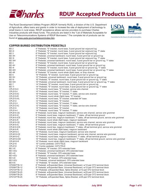 RUS/RDUP Accepted Materials List - Charles Industries, Ltd.