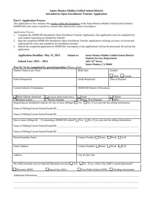 ntradistrict Permit Application - Santa Monica-Malibu Unified School ...
