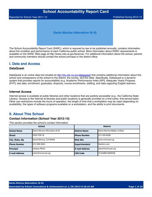 School Accountability Report Card - Santa Monica-Malibu Unified ...