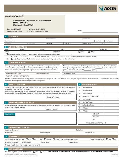 AUCTION REGISTRATION FORM - ADESA.com