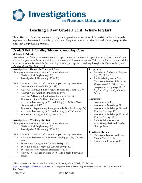 Teaching a New Grade 3 Unit: Where to Start1 - Investigations - TERC