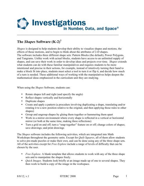 The Shapes Software - Investigations - TERC
