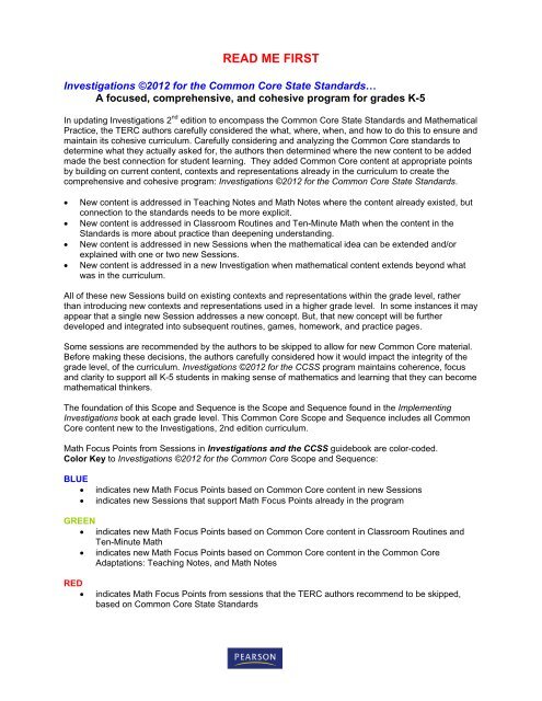 Grade 1 CCSS Scope & Sequence (PDF) - Investigations - TERC