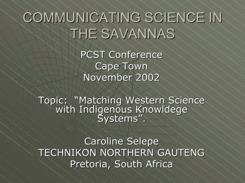 COMMUNICATING SCIENCE IN THE SAVANNAS - saasta