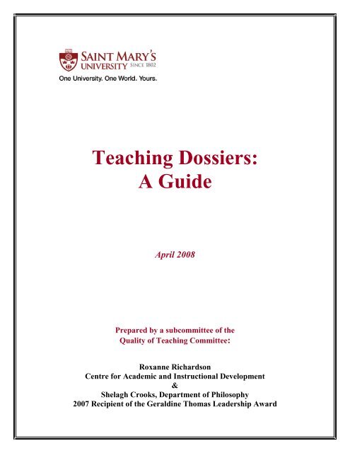 Teaching Dossier Guide - Saint Mary's University