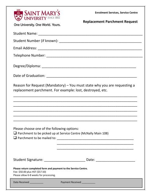 Replacement Parchment Request Form