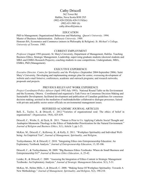 resume - Saint Mary's University