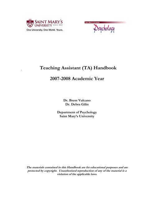 Teaching Assistant (TA) Handbook 2007-2008 Academic Year