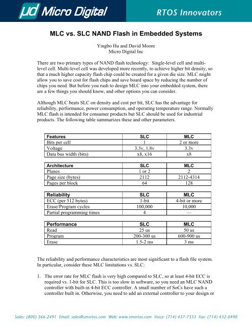 MLC vs SLC NAND Flash in Embedded Systems - RTOS