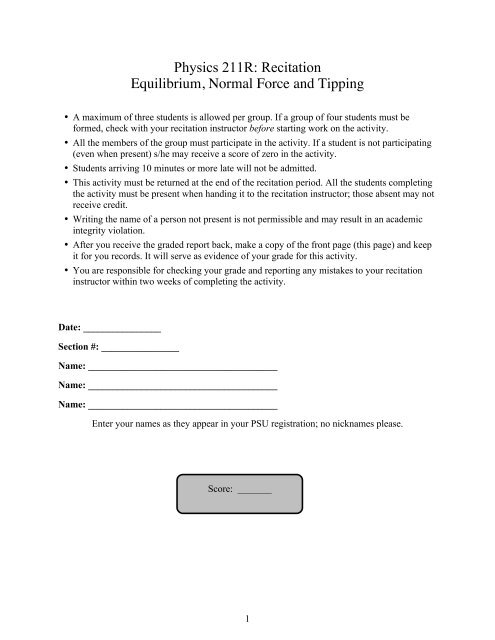 Tipping and Static Equilibrium