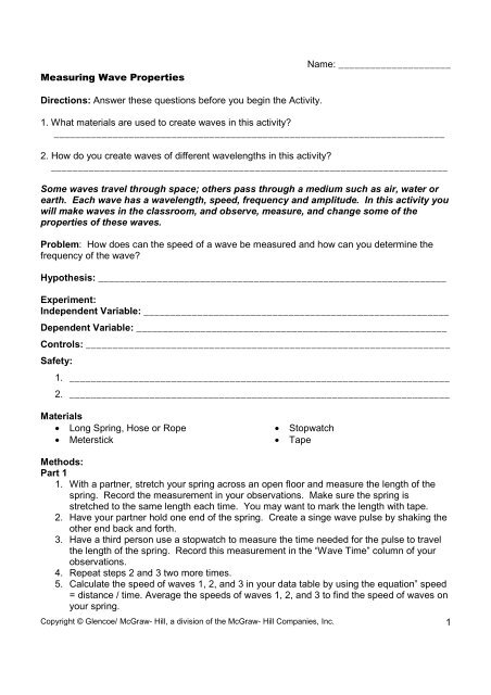 PS-7.4 - Measuring Wave Properties - Glencoe Lab