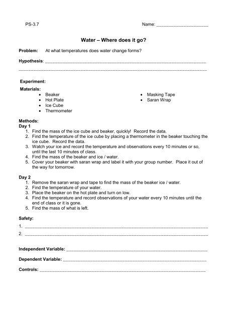 Water Phase Changes For Lab