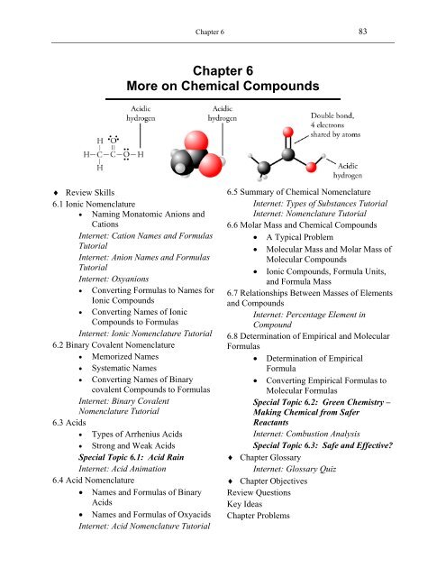 Chapter 6 More on Chemical Compounds - An Introduction to ...