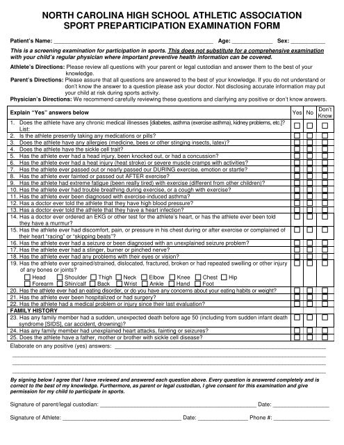 Pre-Participation Examination form Pre-Participation Examination form