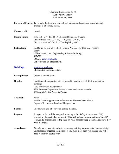 Course Syllabus - Chemical Engineering