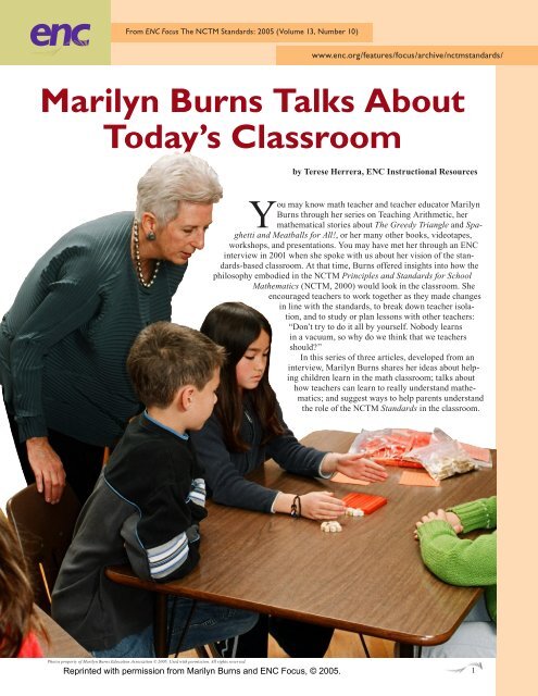 Marilyn Burns Talks About Today's Classroom - Math Solutions