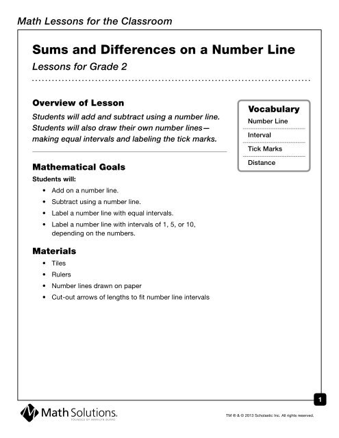 Sums and Differences on a Number Line - Math Solutions