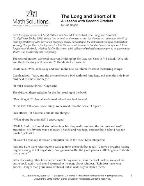 The Long and Short of It - Math Solutions