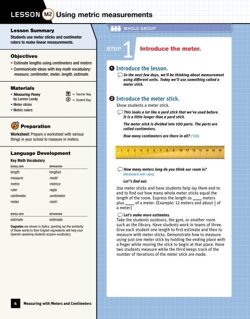 Lesson M2: Using metric measurements - Math Solutions