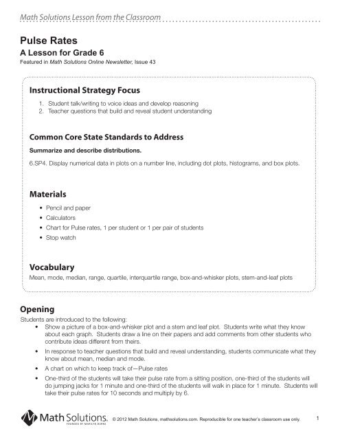 Pulse Rates - Math Solutions