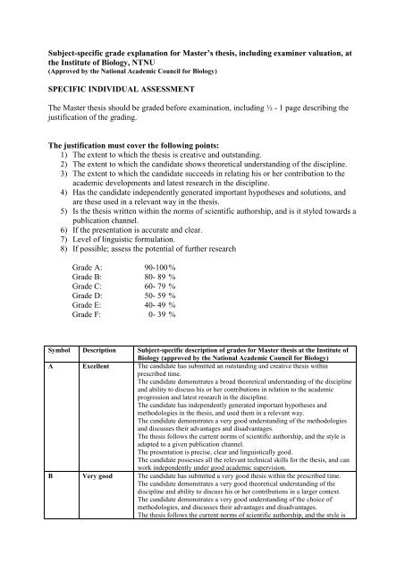 Description of grading system - NTNU