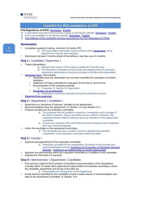 Checklist for PhD completion at IME - NTNU