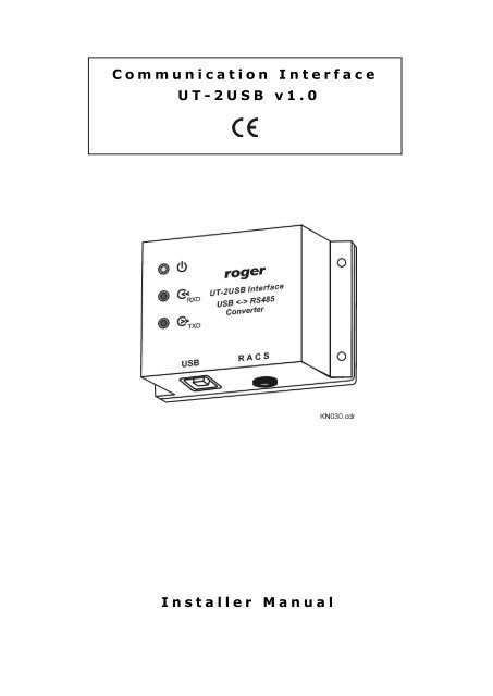 Communication Interface UT-2USB v1.0 Installer Manual